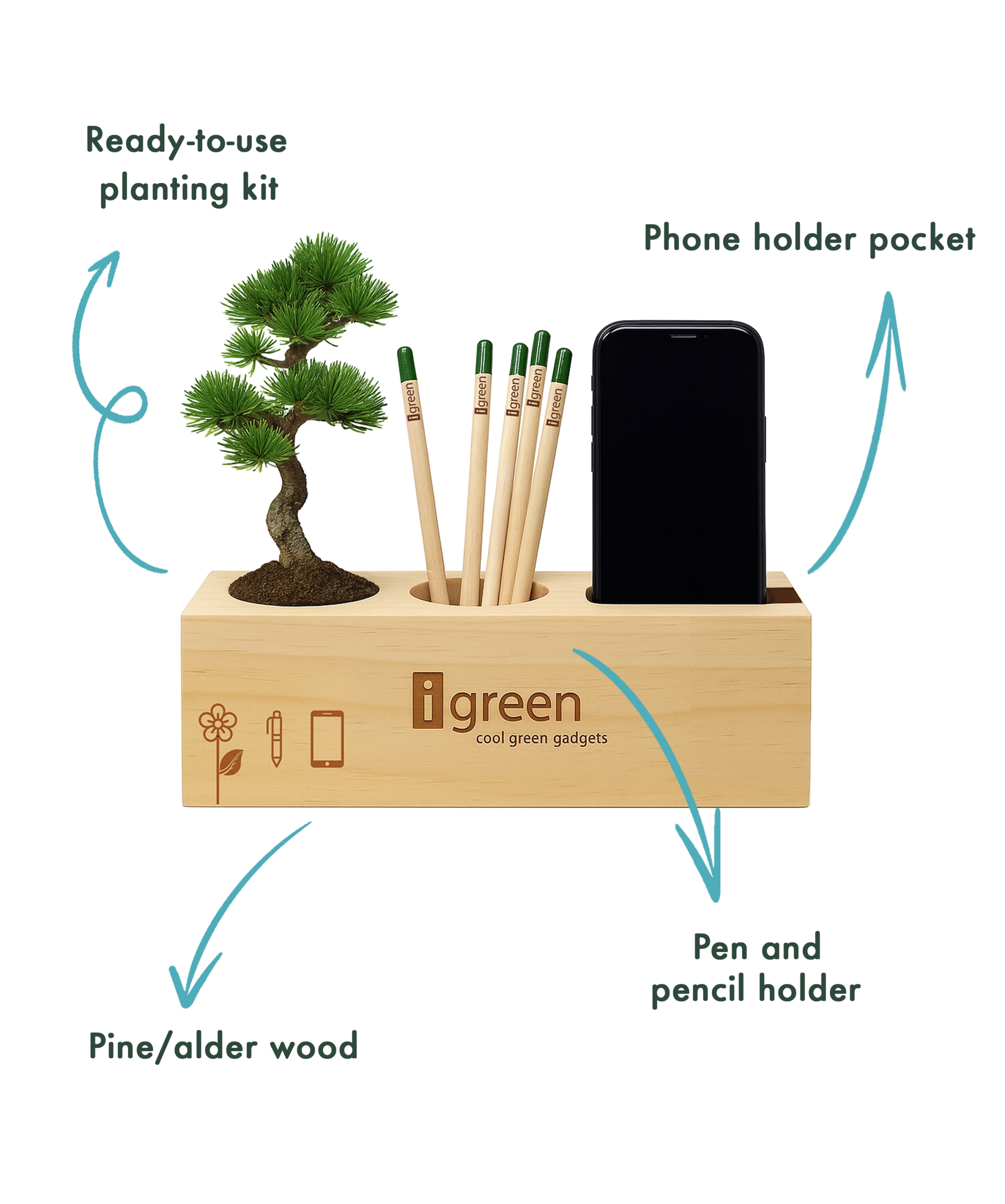 Eco Organizer | Organizer Desk in Organic Wood - iGreen Gadgets